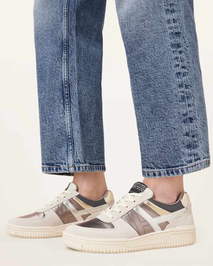 Vix Low Top Round Toe Suede Trainers WHITE/METALLIC | ALLSAINTS